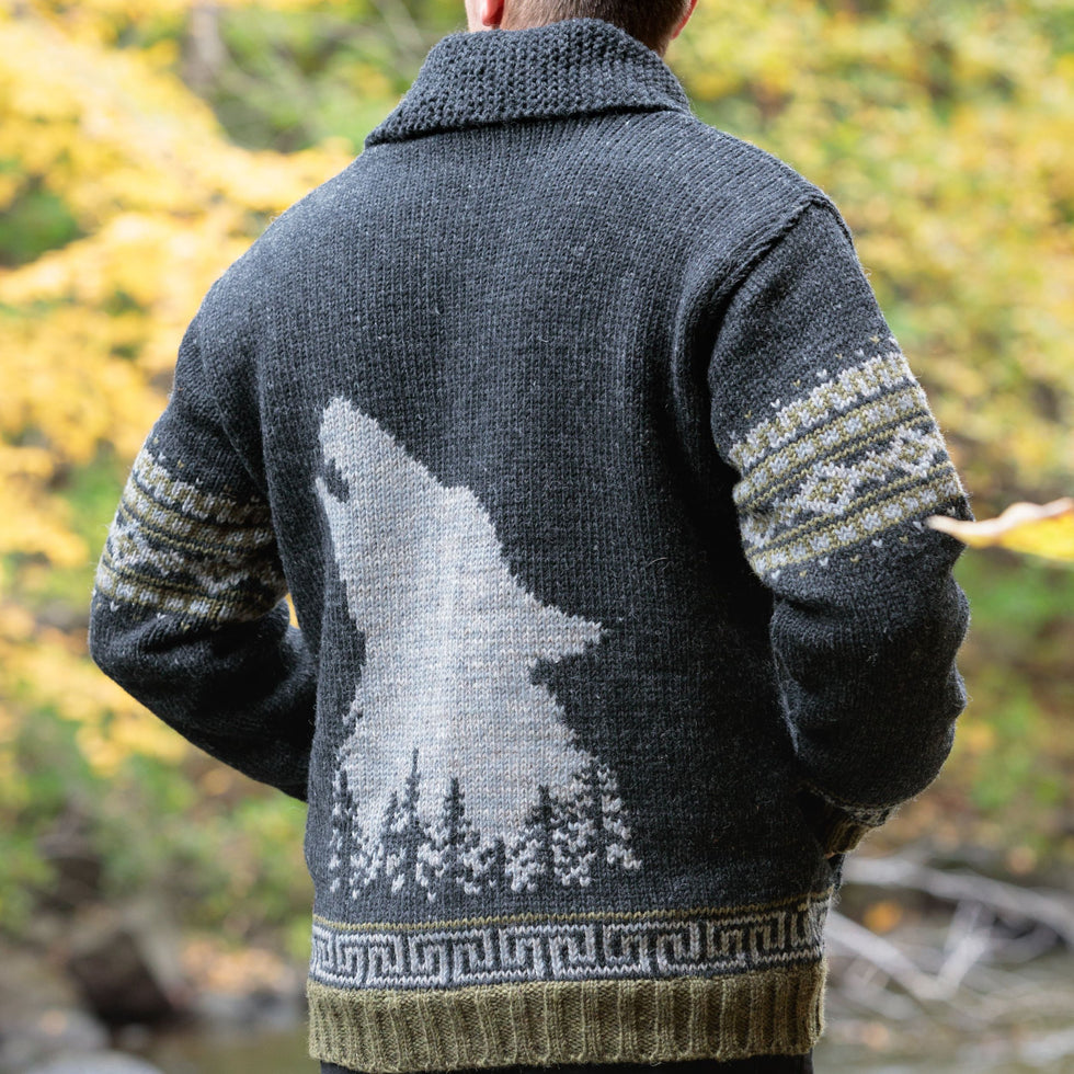 Call of the Wild Sweater/Coat - wolf motif 100% wool – Lost Horizons USA