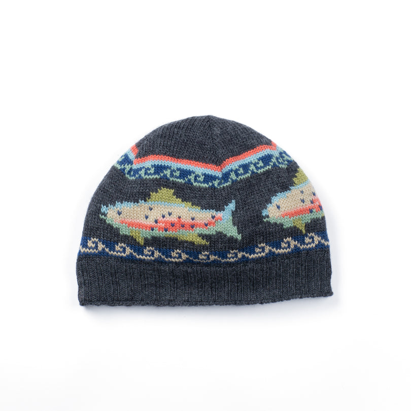 Trout Beanie – Wool Hat with Knitted Fish Design – Lost Horizons USA