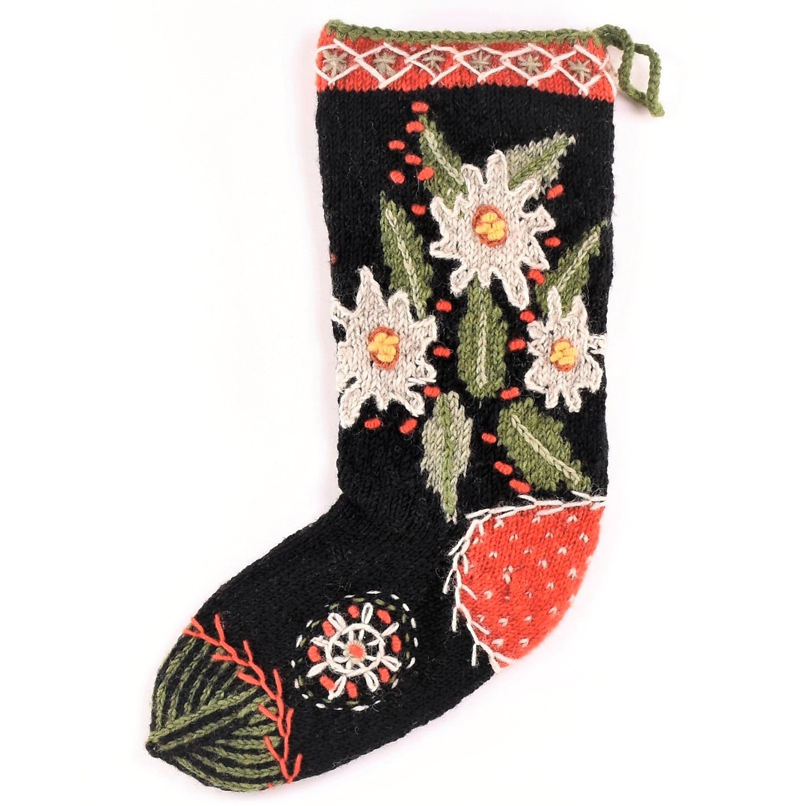 Edelweiss Wool Christmas Stocking – Hand knit Floral Holiday Decor ...