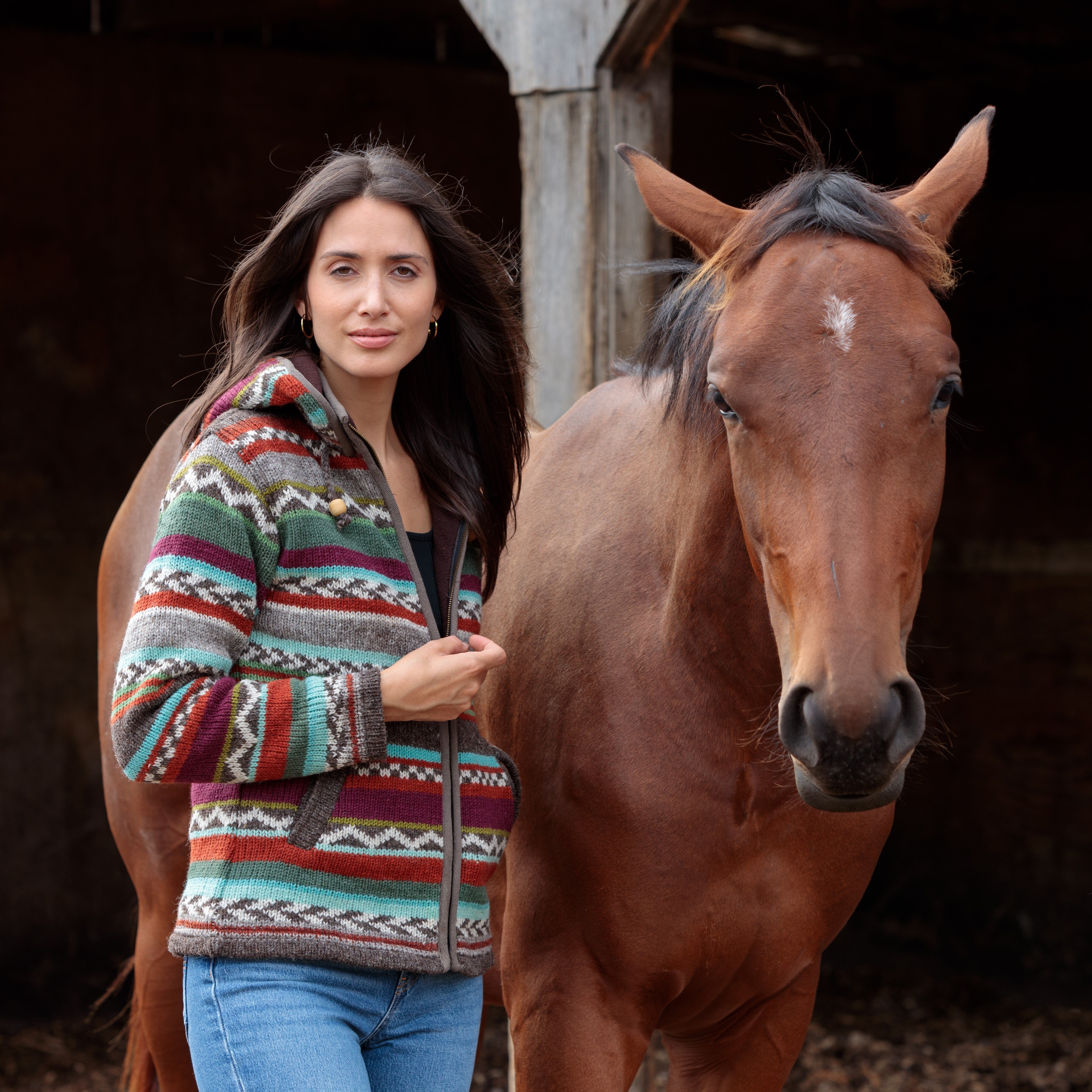 Journey Wool Hoodie – Rustic Folk Knit, Fleece Lined – Lost