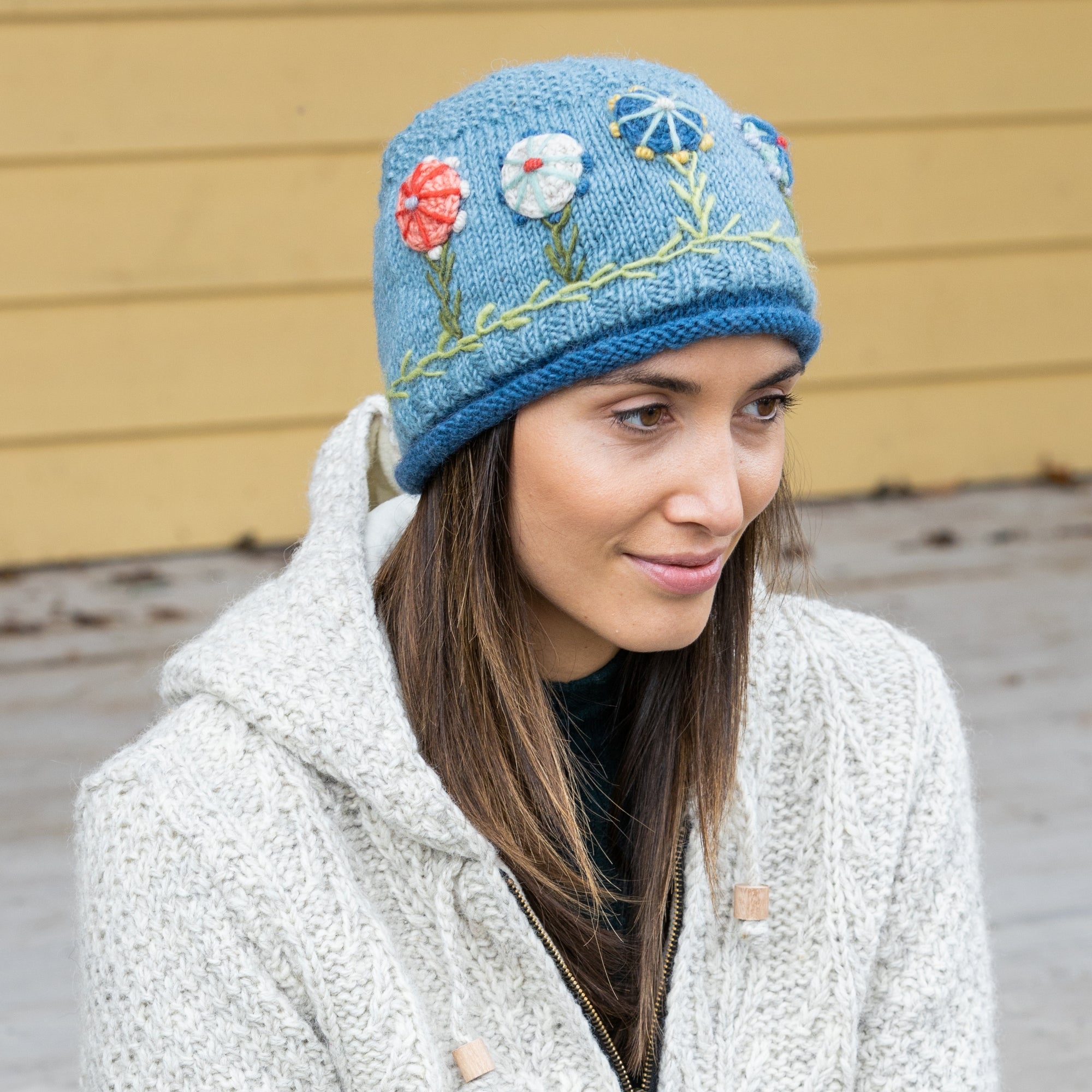 Maya Beanie - floral wool hat – Lost Horizons USA